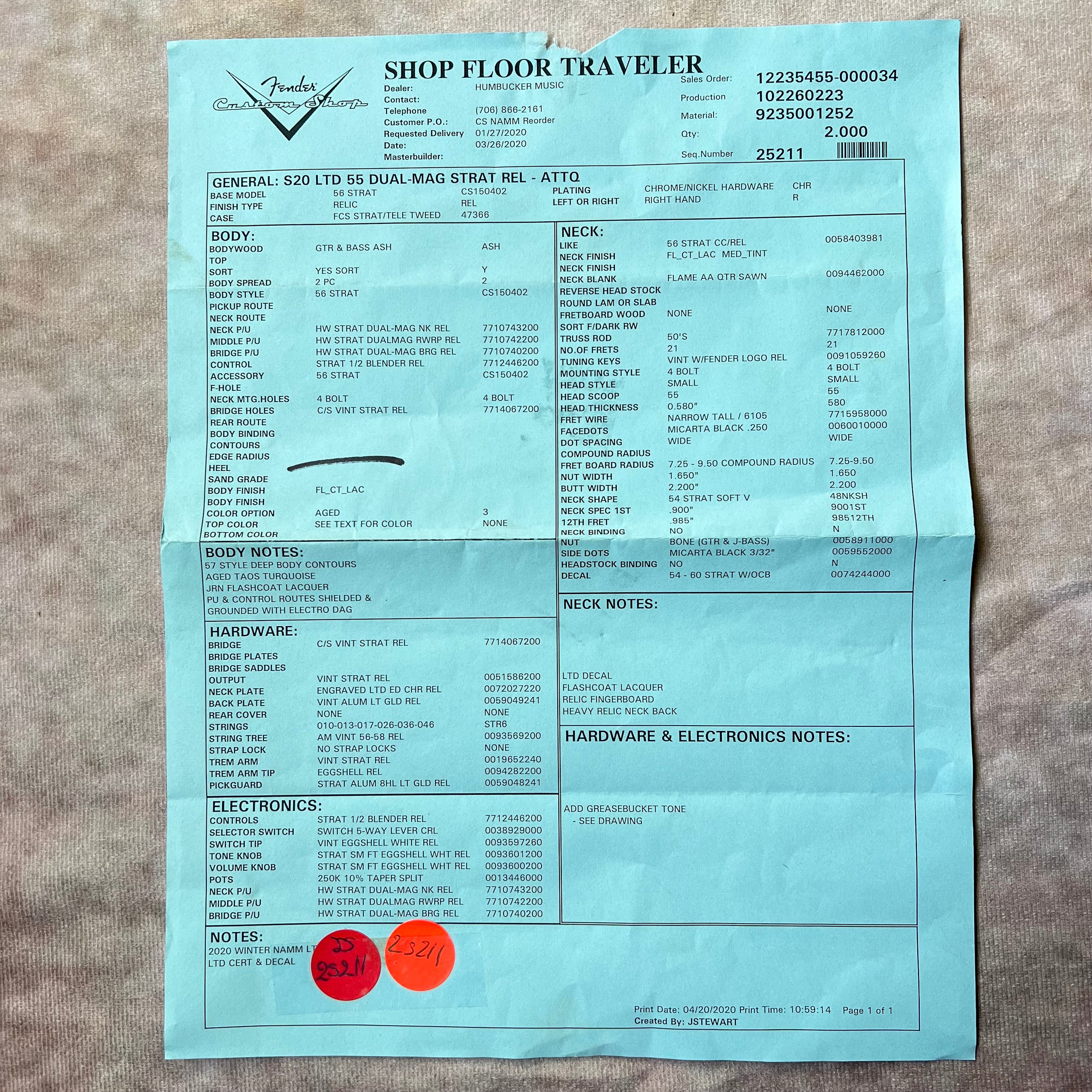 Fender Custom Shop Ltd '55 Dual-Mag Stratocaster Relic 2020 - Aged Tao ...